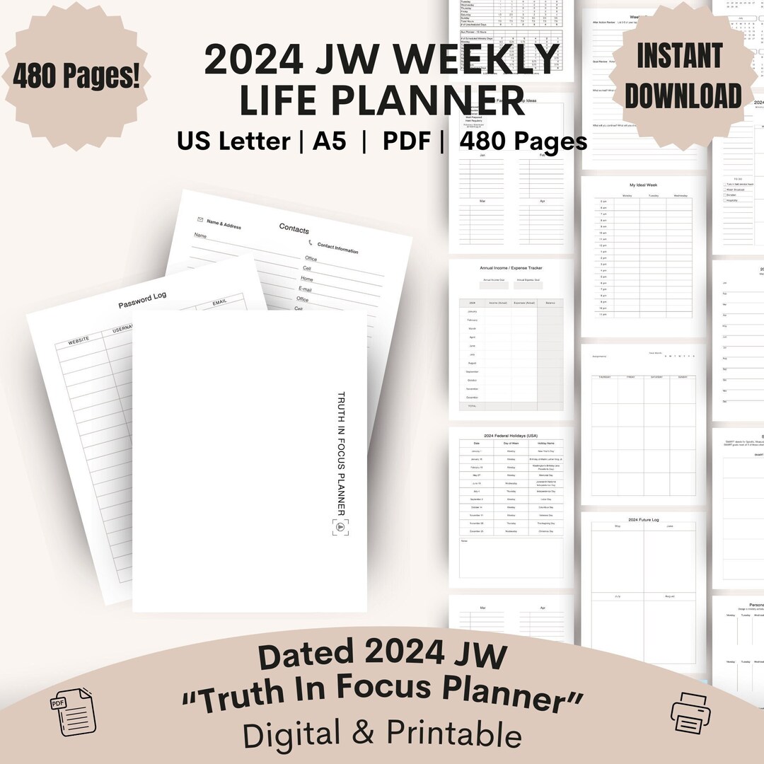 2024 JW Life Weekly Planner Digital Family Ministry Organizer JW ...