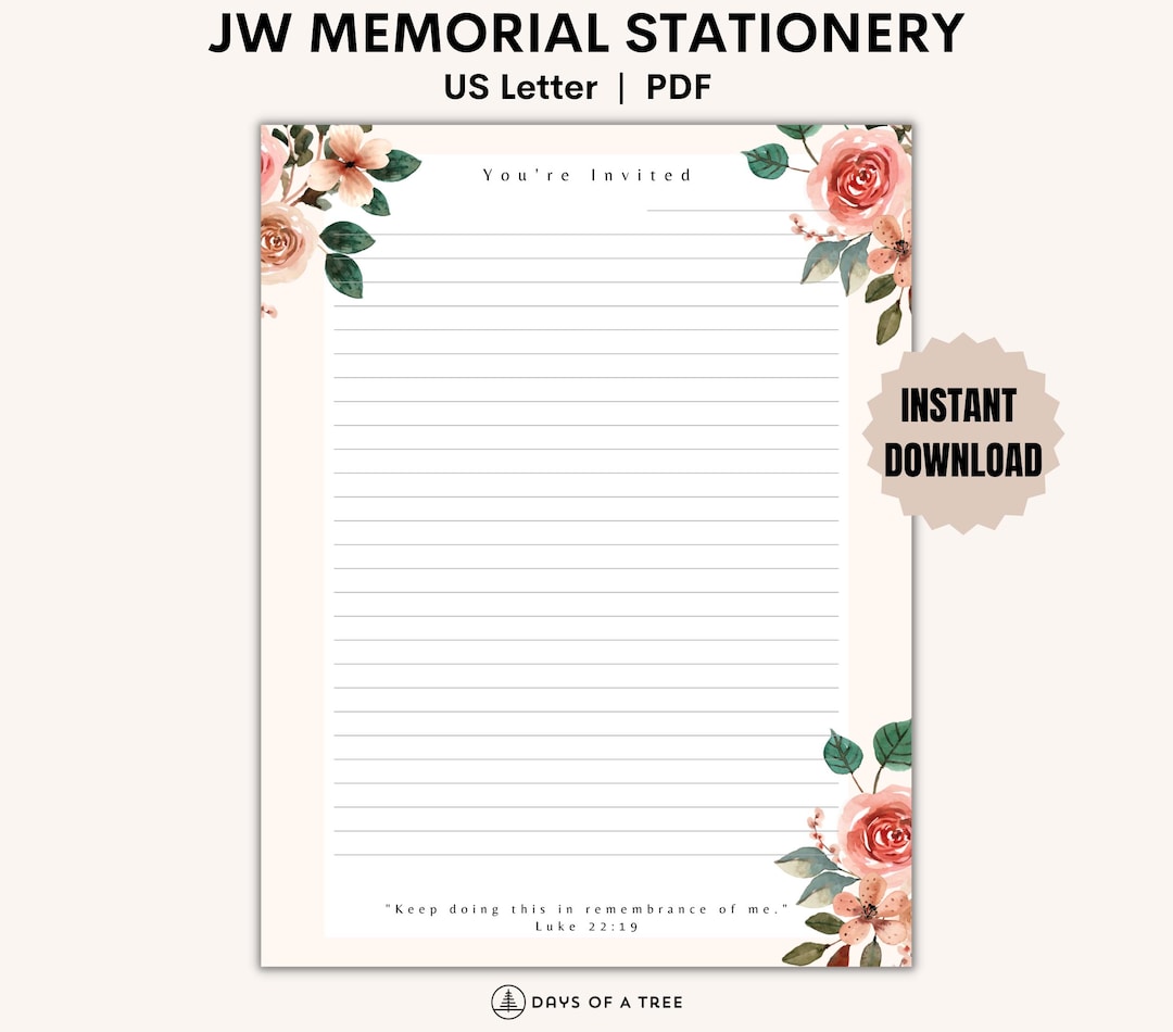 JW Memorial Stationery JW Printable Letter Writing Paper for Memorial ...