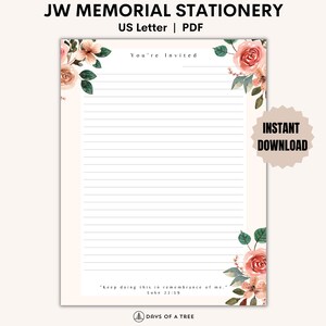 JW Memorial Stationery JW Printable Letter Writing Paper for Memorial ...