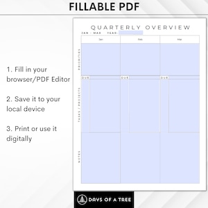 Quarterly Planner Printable Fillable Quarterly Business Calendar 3 ...