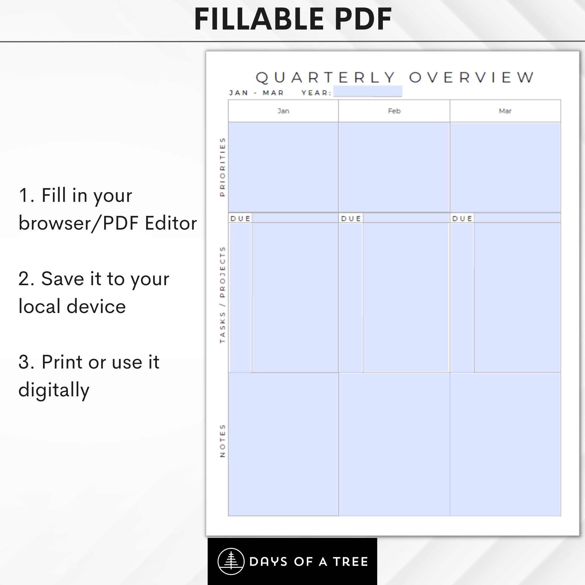 Quarterly Planner Printable Fillable Quarterly Business - Etsy