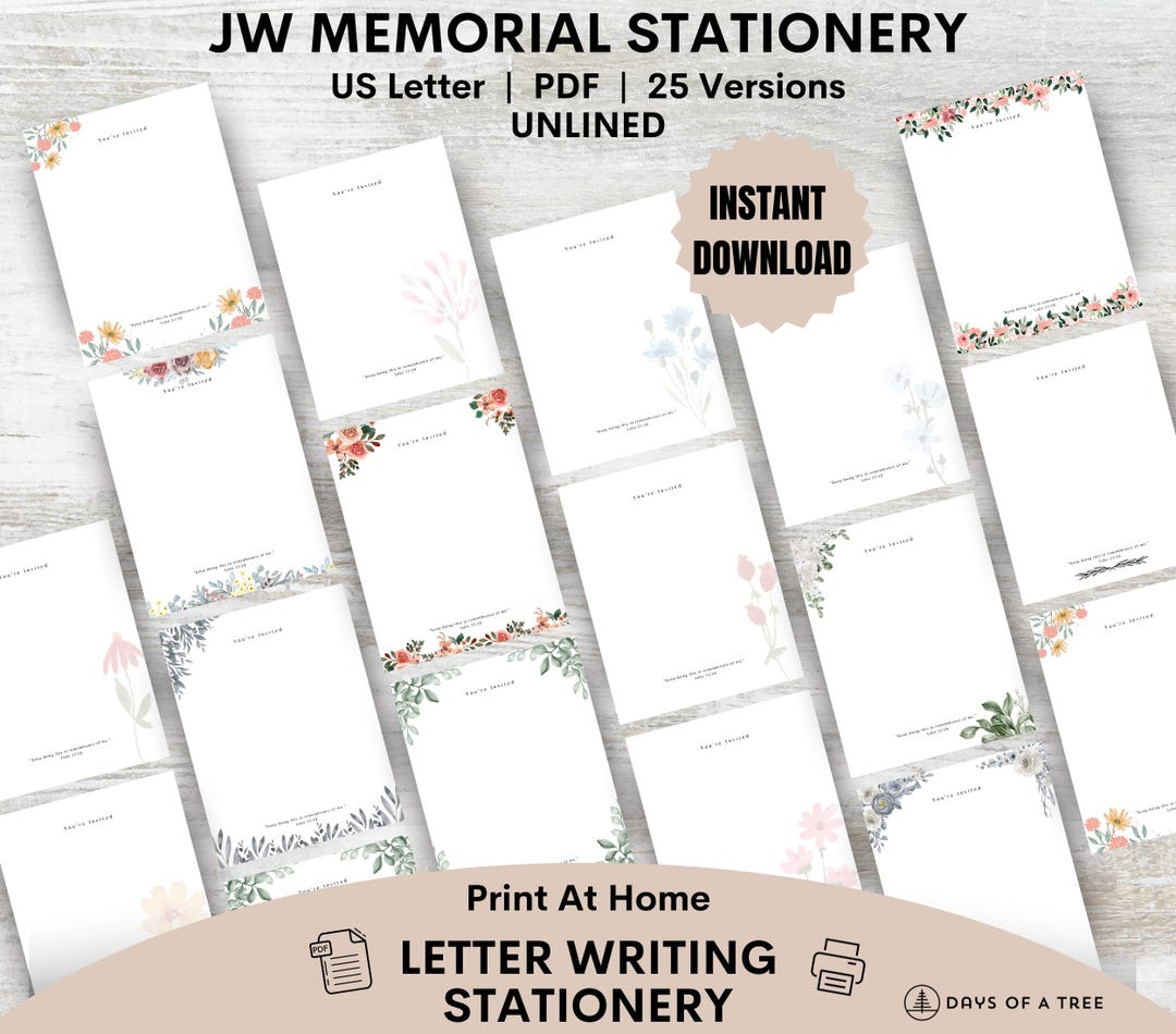 Unlined JW Stationery BUNDLE JW Memorial Stationery Printable Letter ...