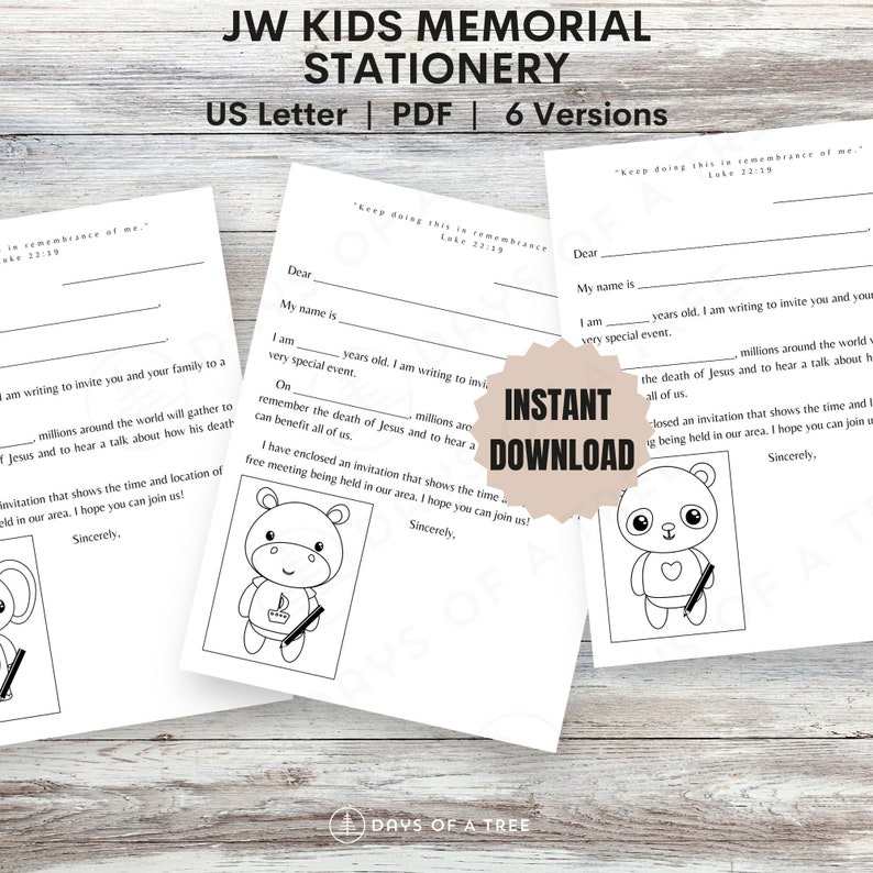 JW Kids Memorial Letter Writing Bundle JW Printables Ministry ...