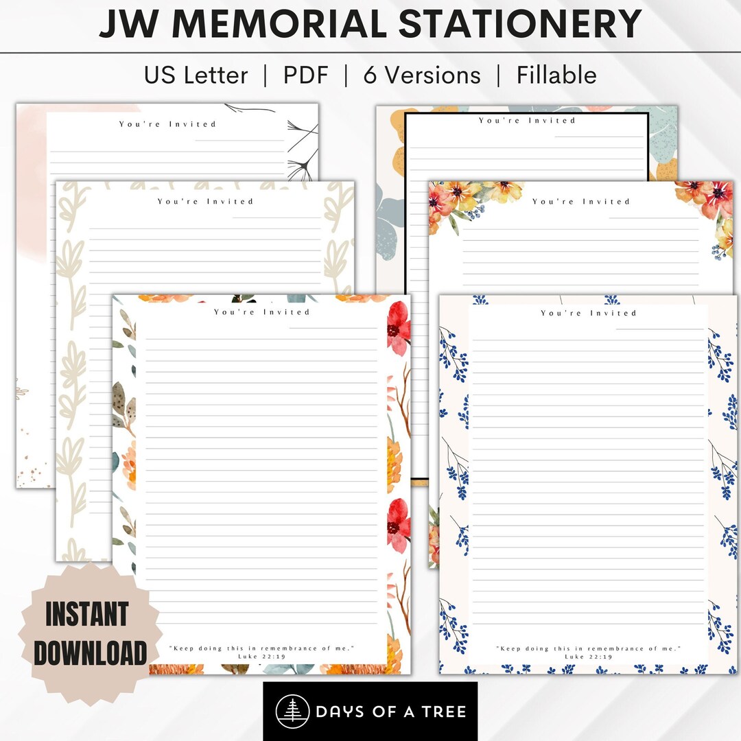 JW Memorial Stationery Bundle Letter Writing Printables Pioneer ...