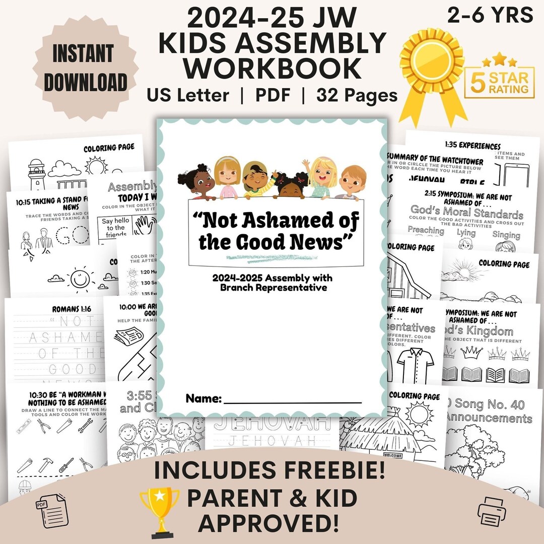 JW Kids Assembly Workbook Age 2-6 Yr Digital Not Ashamed of the Good ...