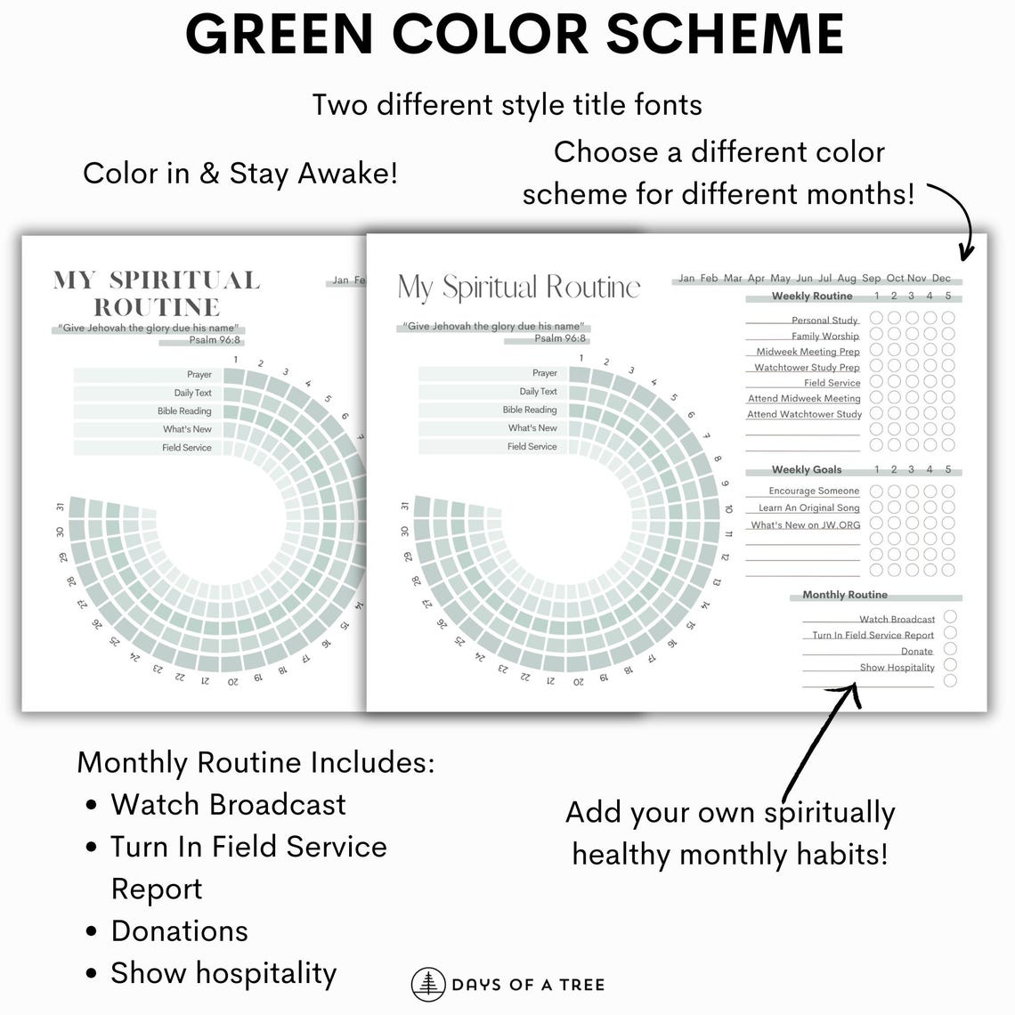 JW Spiritual Routine Habit Tracker 2025 Year Text Psalm 96:8 Digital JW ...