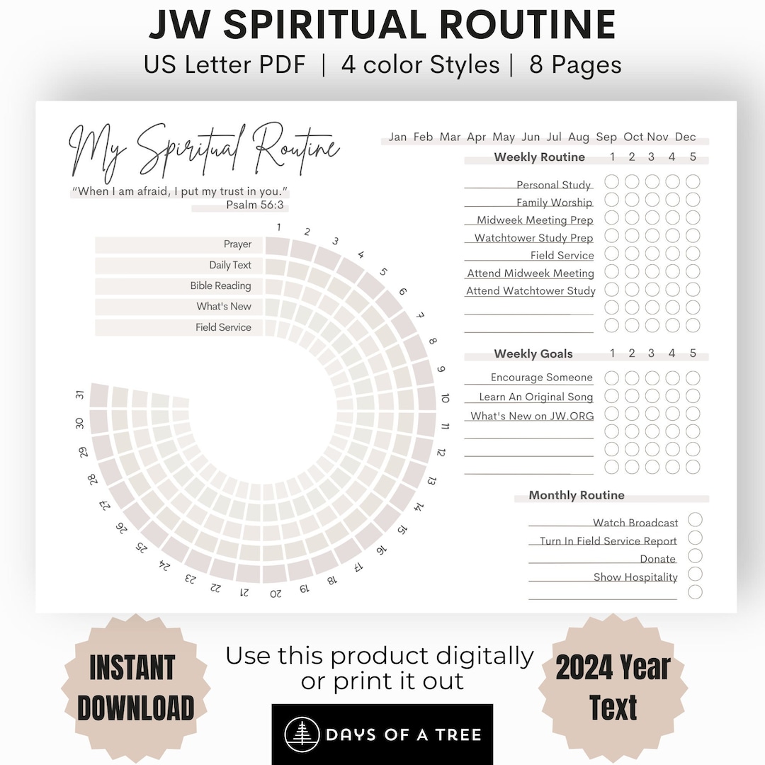JW Spiritual Routine Habit Tracker 2024 Year Text Psalm 56:3 Printable ...