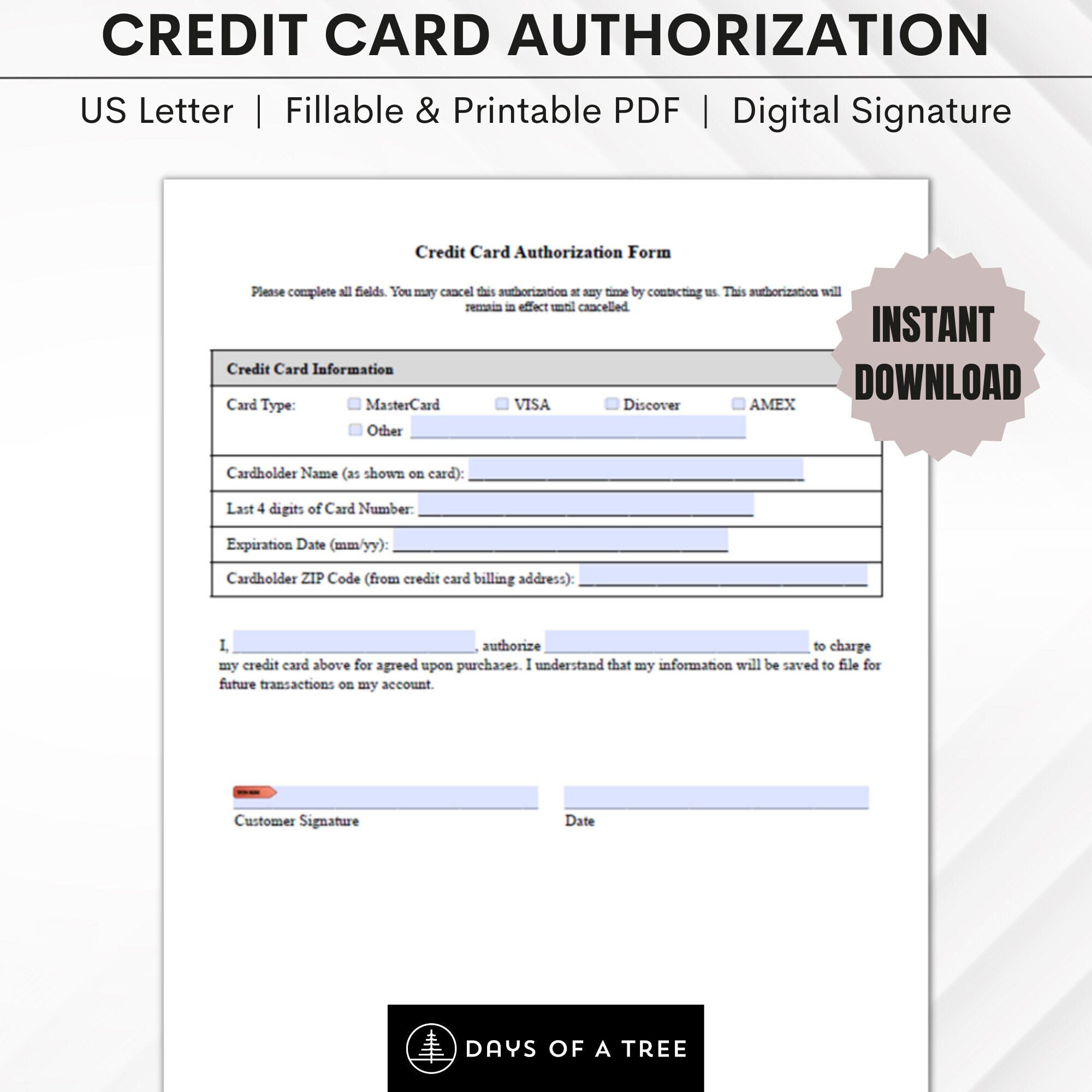 Credit Card Authorization Form Credit Card Billing Accounts - Etsy