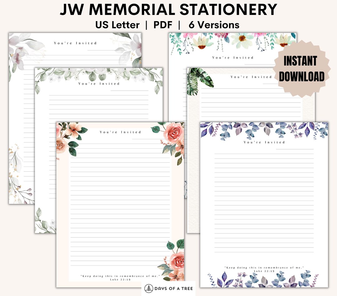 JW Memorial Stationery Bundle JW Printable Letter Writing Paper for ...