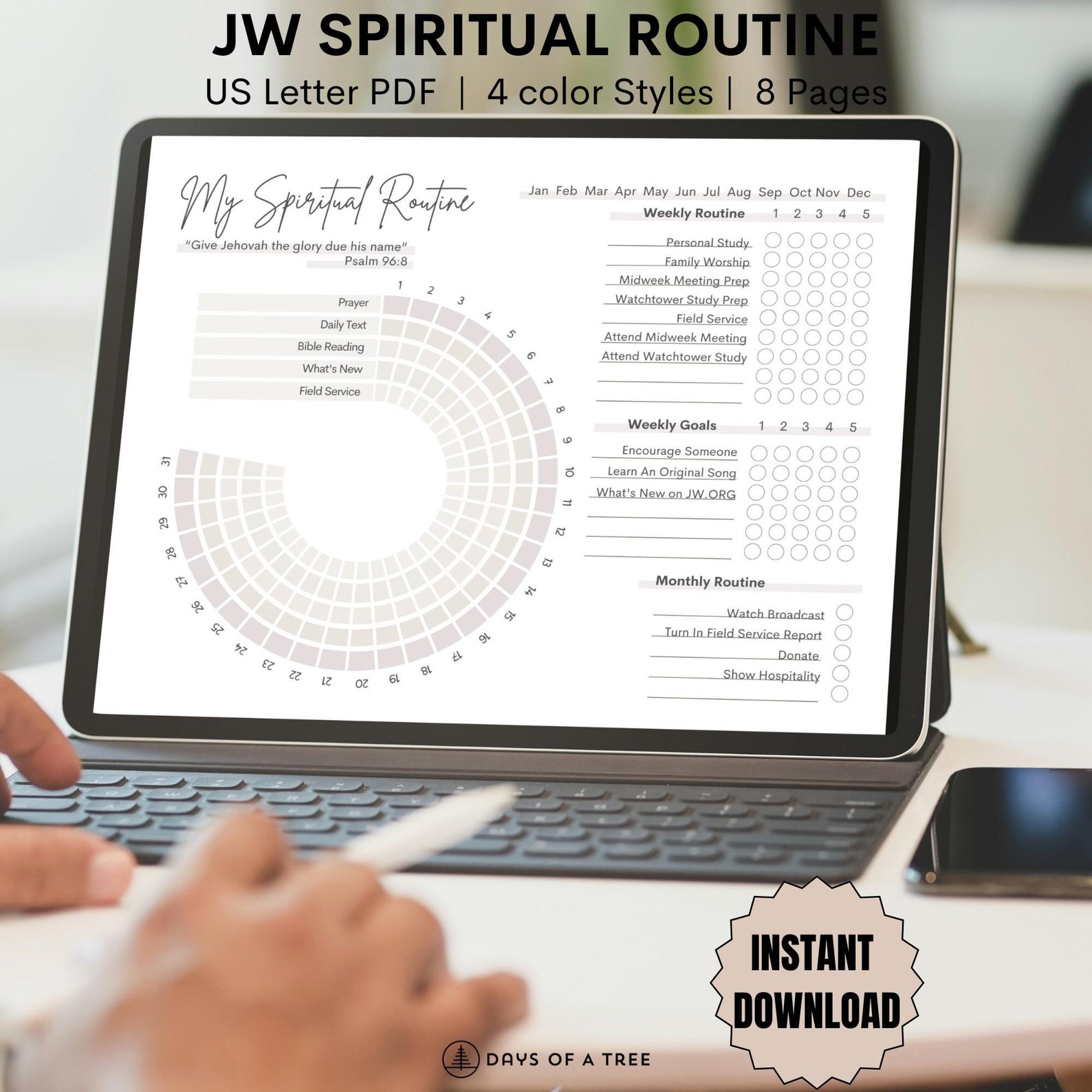 JW Spiritual Routine Habit Tracker 2025 Year Text Psalm 96:8 Digital JW ...