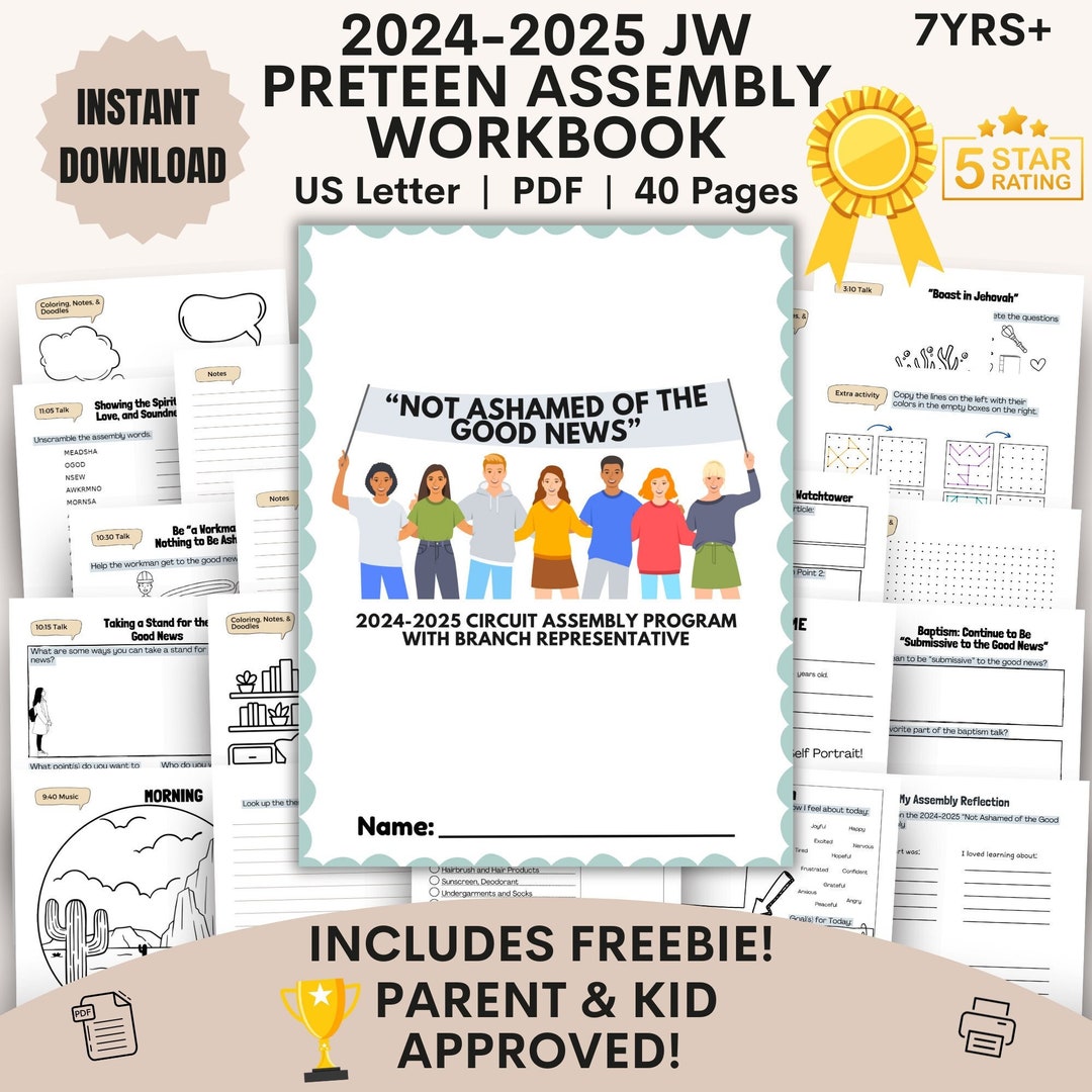 JW Kids Preteen Assembly Workbook Ages 7+ Yr Digital Not Ashamed of the ...