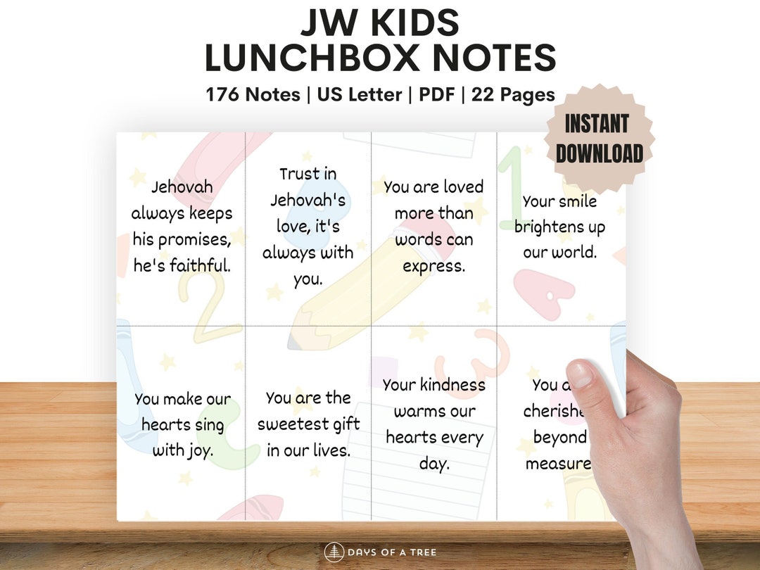 JW Kids Encouraging Lunchbox Notes JW Printable Back to School Digital ...