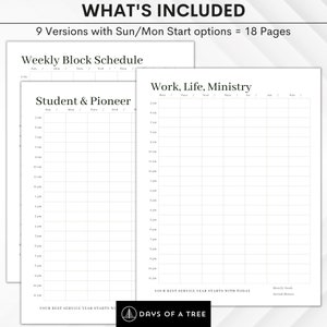 JW Planner Work Life Ministry Block Schedule Bundle JW Printable ...