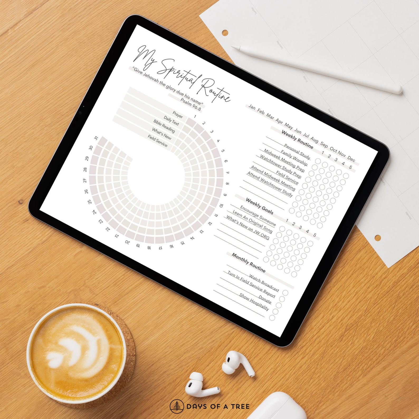 JW Spiritual Routine Habit Tracker 2025 Year Text Psalm 96:8 Digital JW ...