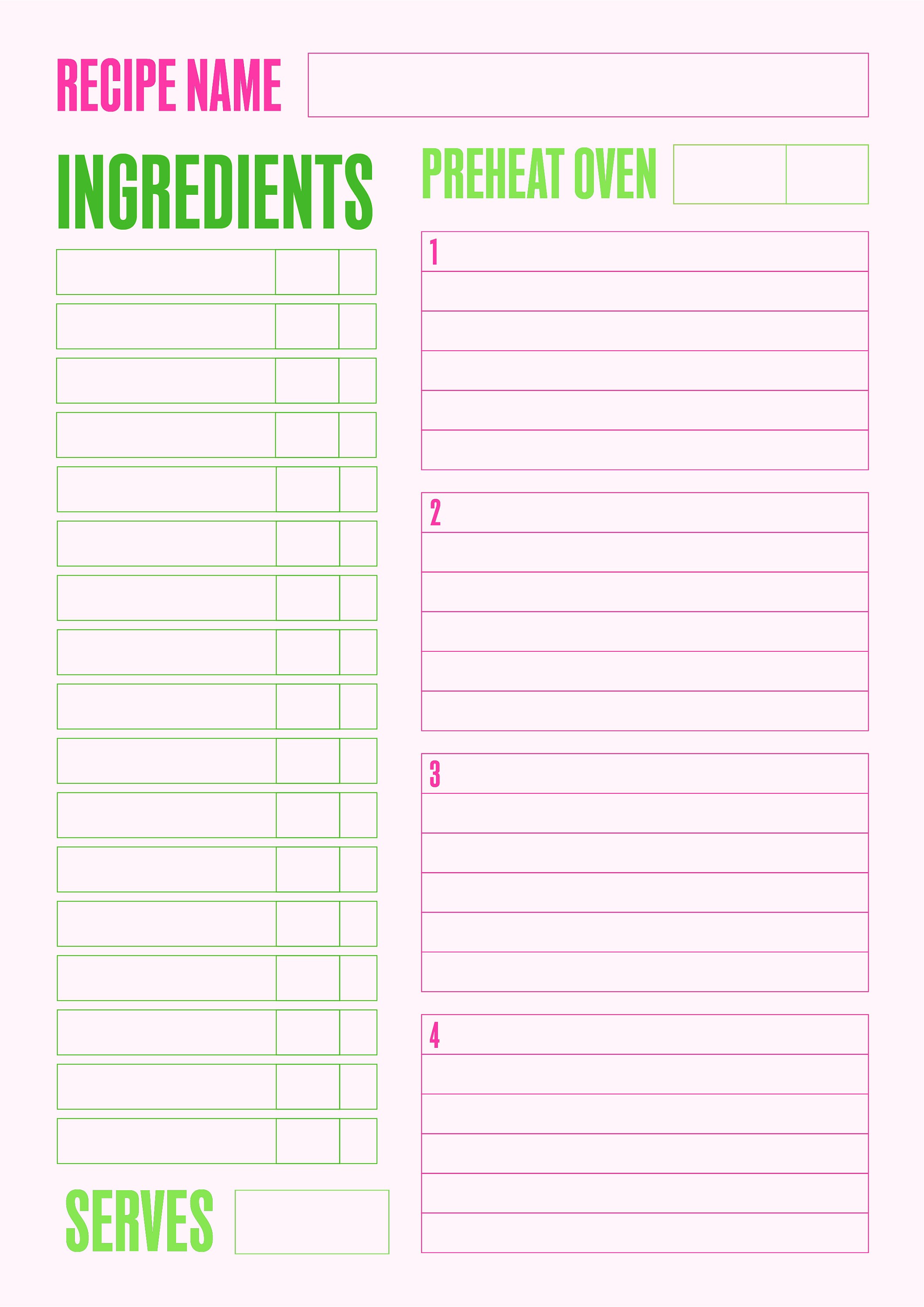 ADHD Friendly Empty Recipe Card Sheets for Remembering Recipes, Meal ...