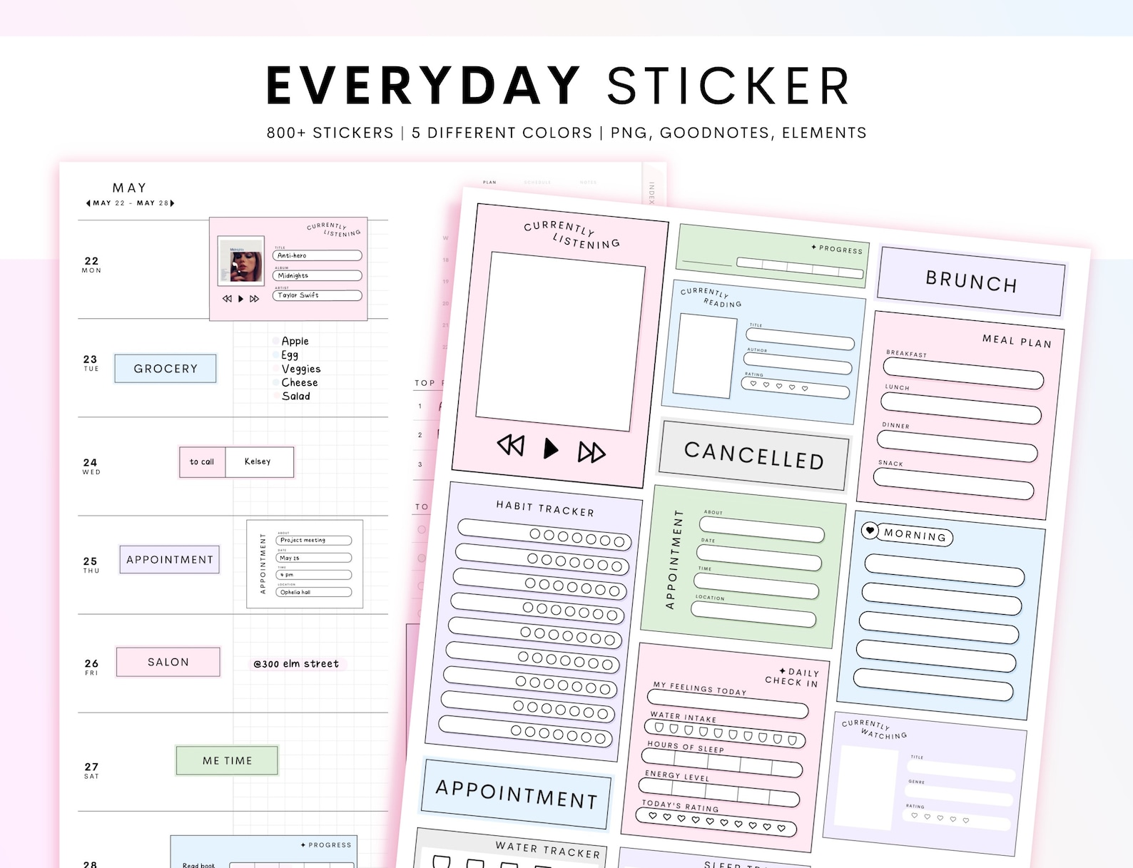 Essential Planner Widget and Words Stickers, Stickers for Planner, Cute ...
