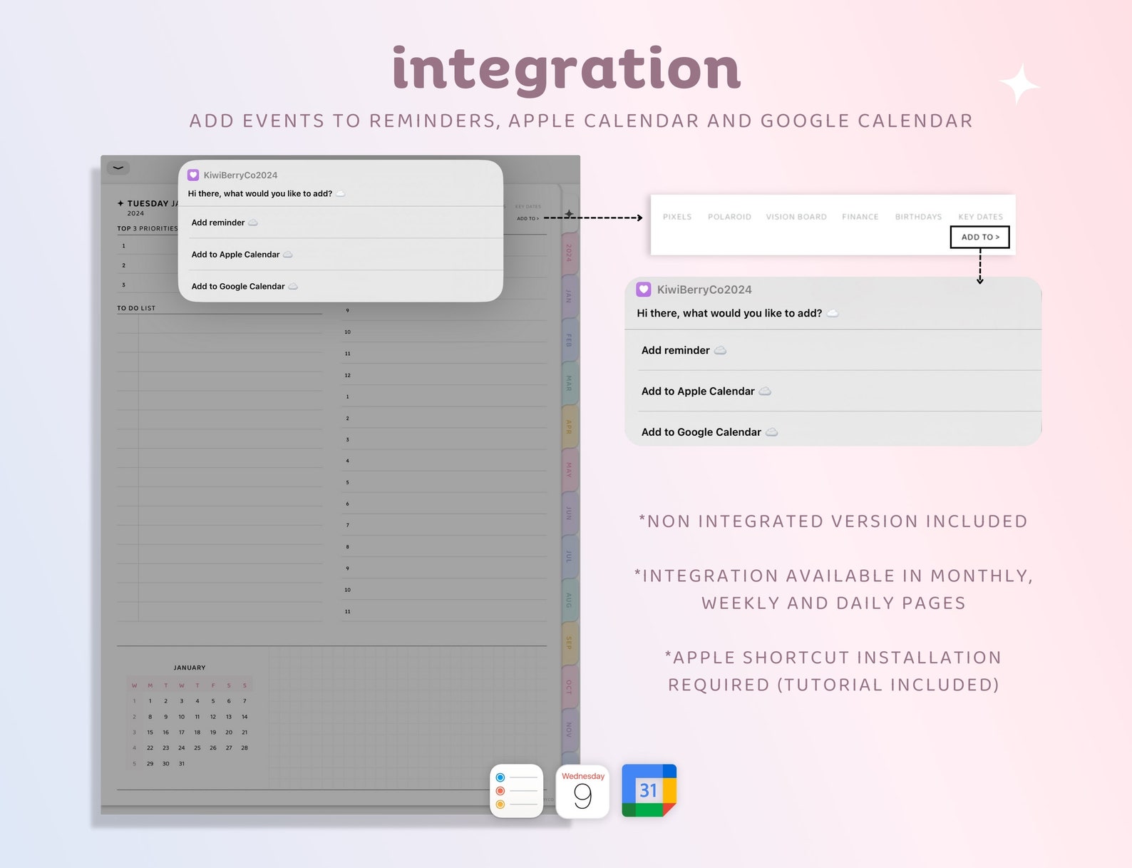 2024 Digital Planner Portrait, Integration, Pastel Digital Planner ...