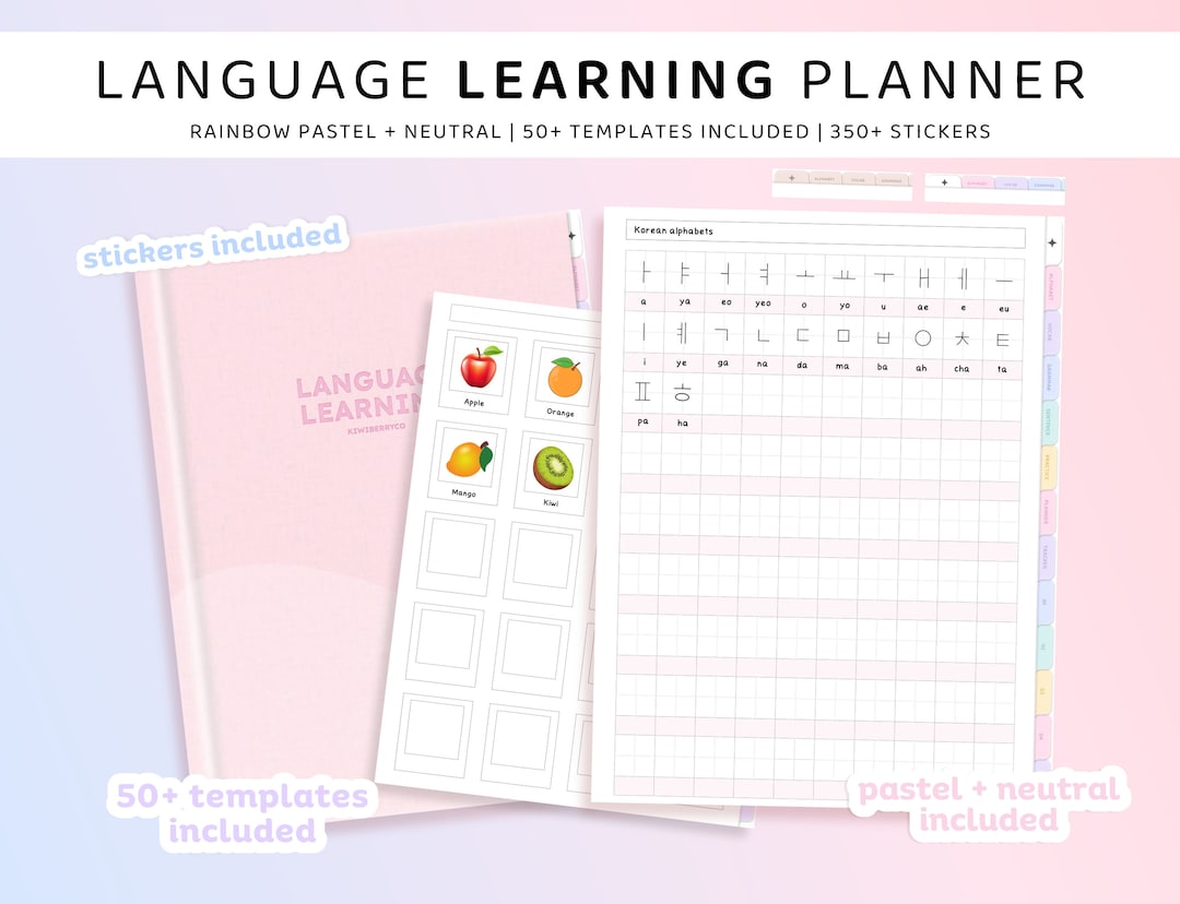 Language Learning Digital Planner, Language Learning Notebook, Pastel ...