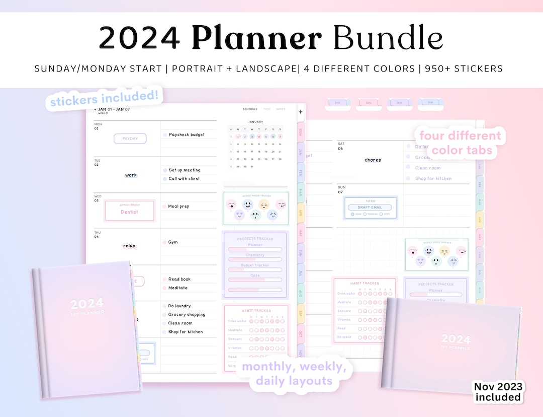 2024 Digital Planner Bundle, Pastel Landscape Planner, Portrait Planner ...