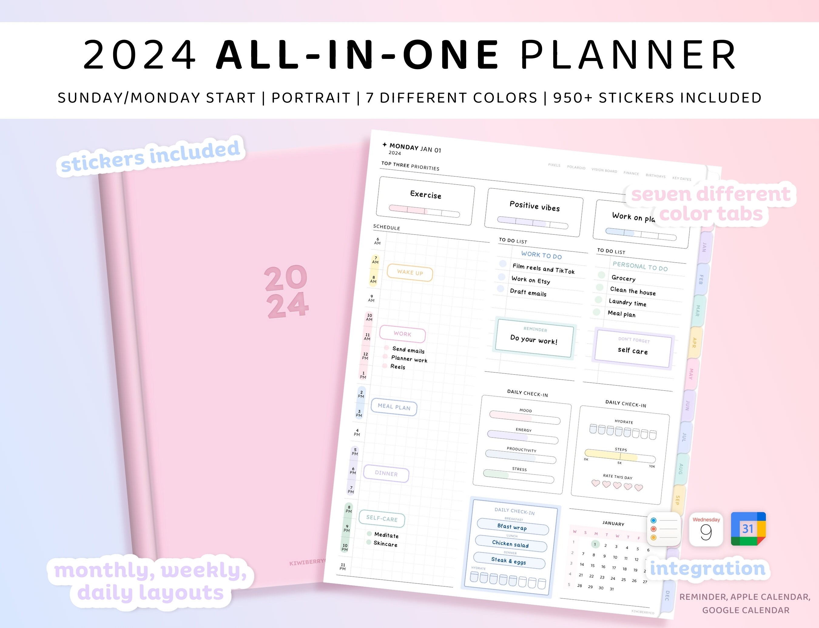 2024 Digital Planner Portrait, Integration, Pastel Digital Planner ...