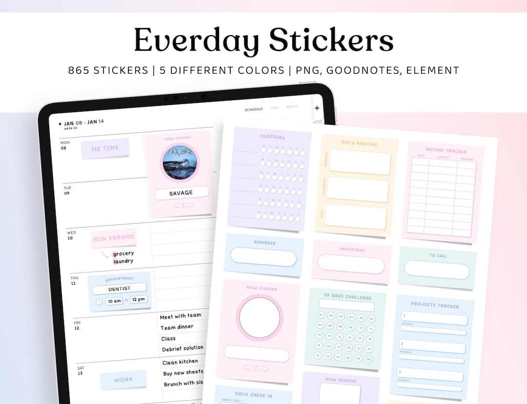 Everday Planner Widget and Word Stickers, Sticky Notes Digital Sticker ...