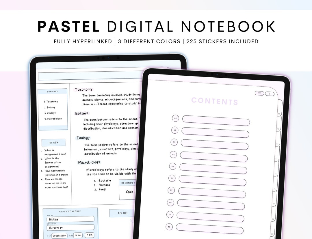Pastel Cute Digital Notebook, Hyperlinked Notebook, Pastel Notebook ...