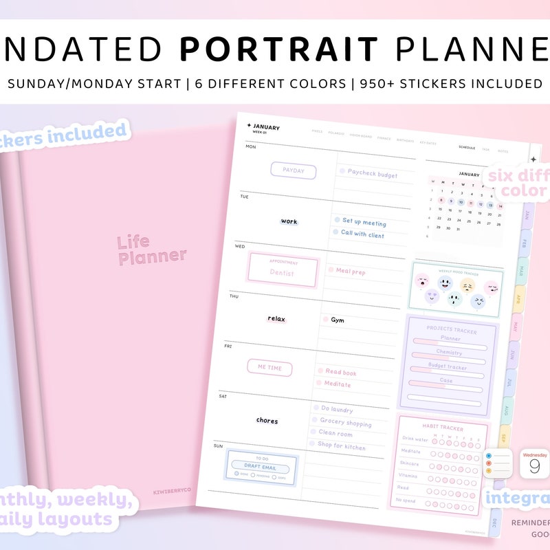 Undated Digital Planner Portrait - Etsy