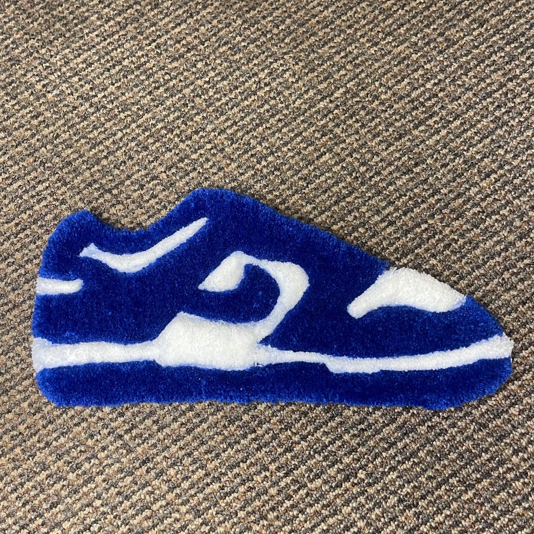 Blue Sneaker Rug: Handmade Tufted Shoe Rug - 17x8 In - Etsy