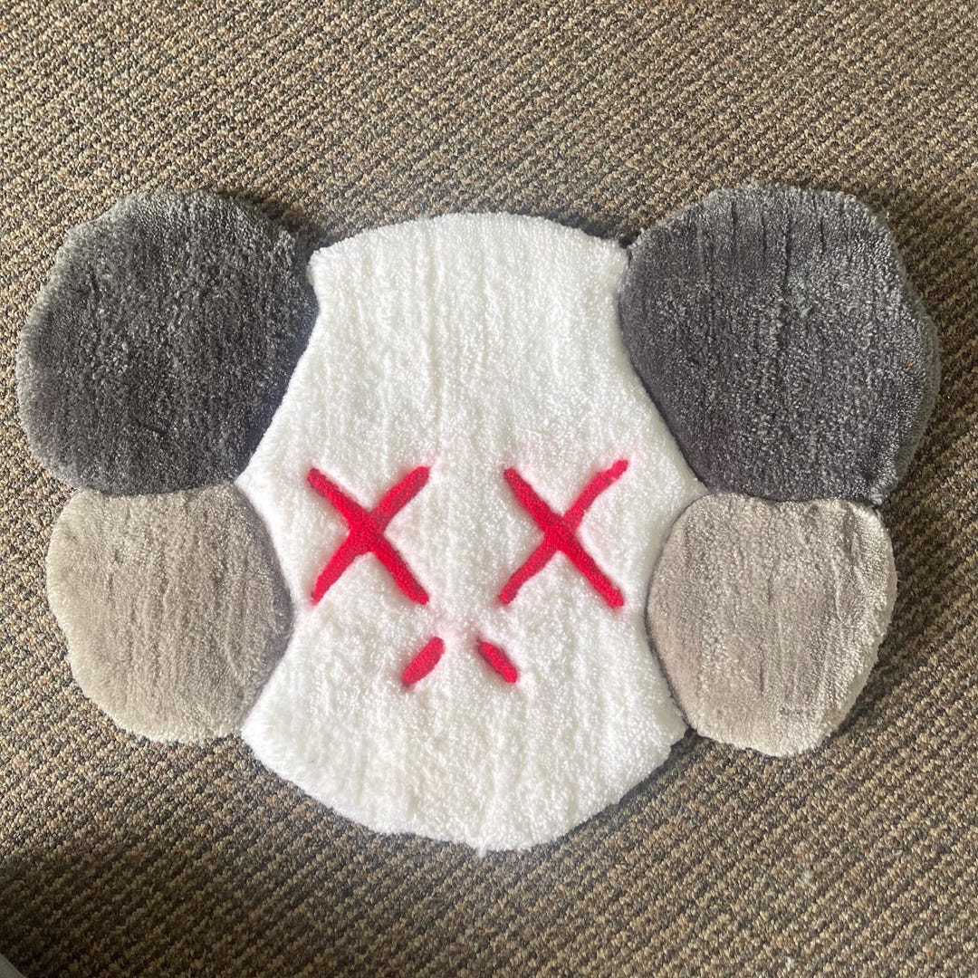 Kaws Head White Grey and Red Rug | Custom Rug Personalized Gift Tufted ...