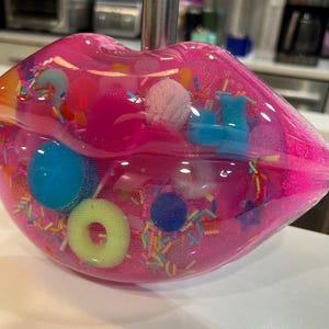 Giant Pink Candy Filled Sparkle Lip Gloss Lips Pucker Up, 3D Pop Art ...