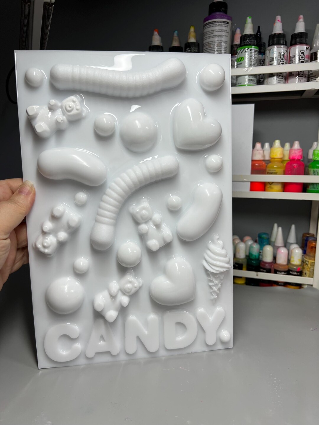White Gummy Candy Wall Painting, Gummies Jellybeans Sour Gummy 3D Pop ...