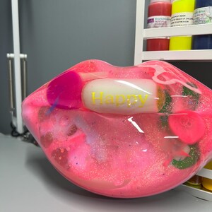 3D Resin Lips Wall Art: Pink Candy Pop Art Decor, Happy Pill Hot Lips ...