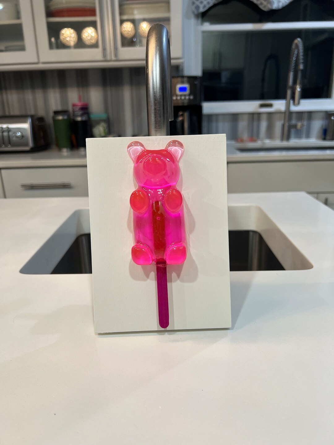 Giant Gummy Bear Popsicle Wall Art, Neon Pink, 3D Pop Art, Neon Resin ...