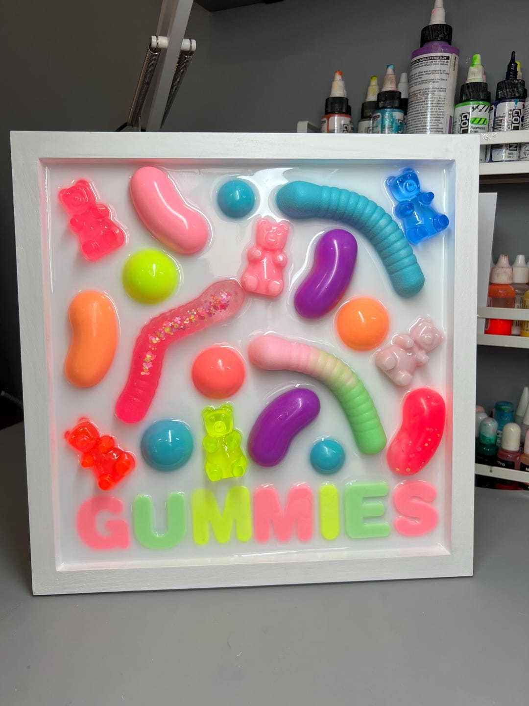 Gummy Candy Wall Painting, Gummies Jellybeans Sour Gummy Worms 3D Pop ...