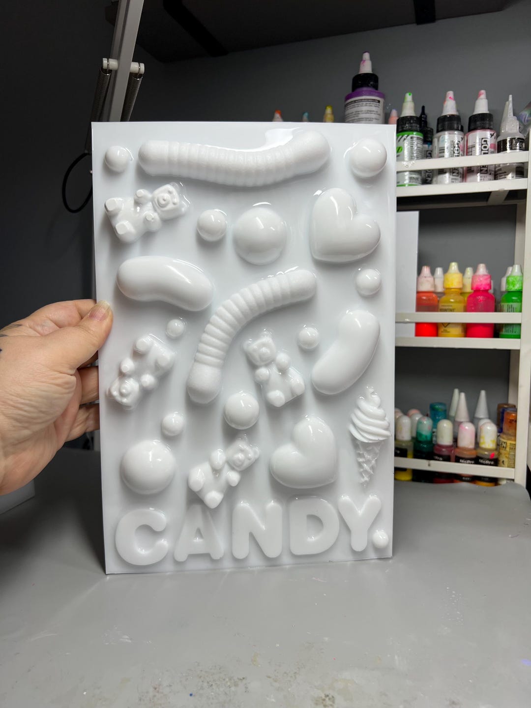 White Gummy Candy Wall Painting, Gummies Jellybeans Sour Gummy 3D Pop ...