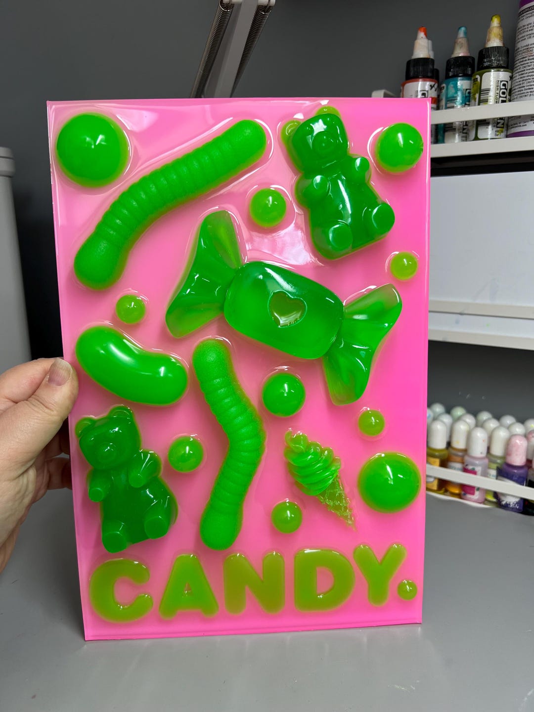 Gummy Candy Wall Painting, Gummies Jellybeans Sour Gummy Worms 3D Pop ...