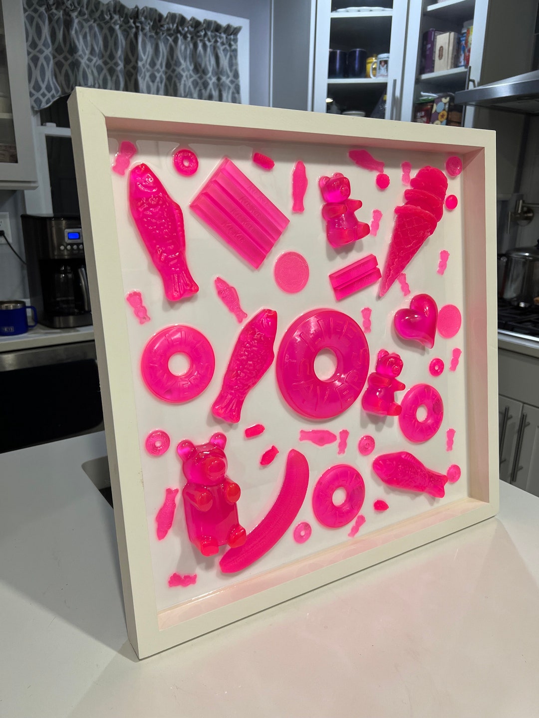 Neon Pink Candy Gummy Bears Ice Cream , 3D Pop Art Painting, Nursery ...