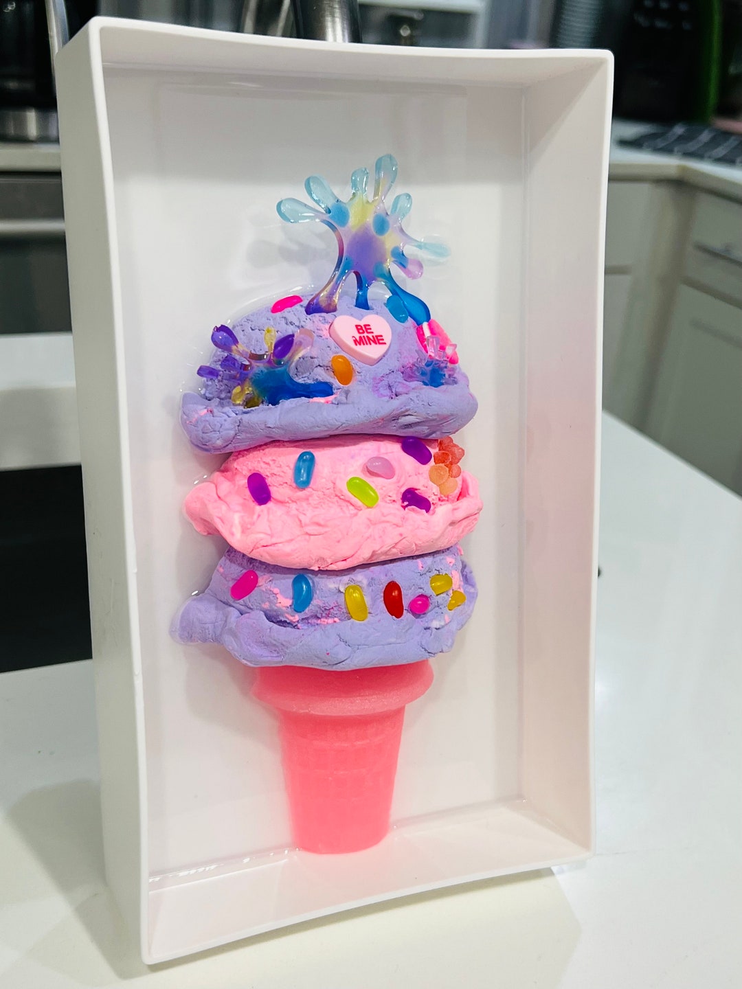 Splatter 3 Scoops Ice Cream Wall Art, Pink and Purple, 3D Pop Art, Resin Art, Candy Art, 3D Ice ...