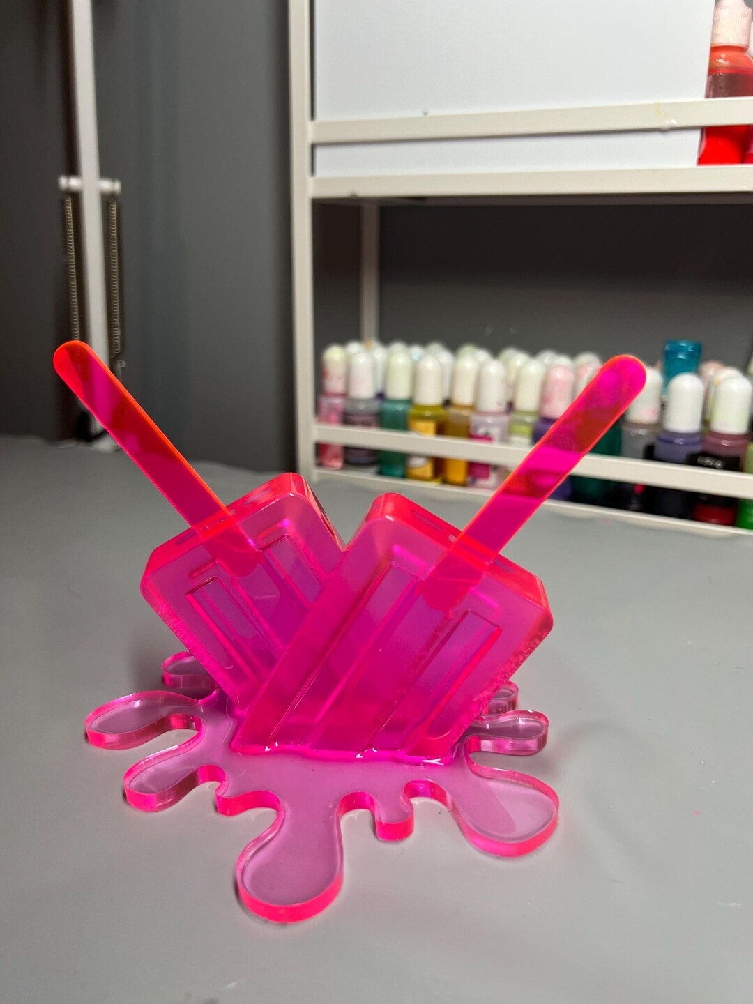 Neon Pink Melting Double Popsicle Sculpture: Handmade Resin Pop Art ...