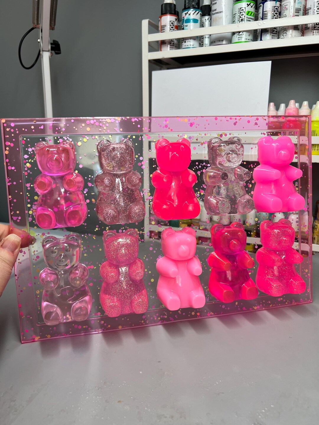 Pink Gummy Bears 3D Wall Art: Handmade Confetti Resin Candy Decor - Etsy