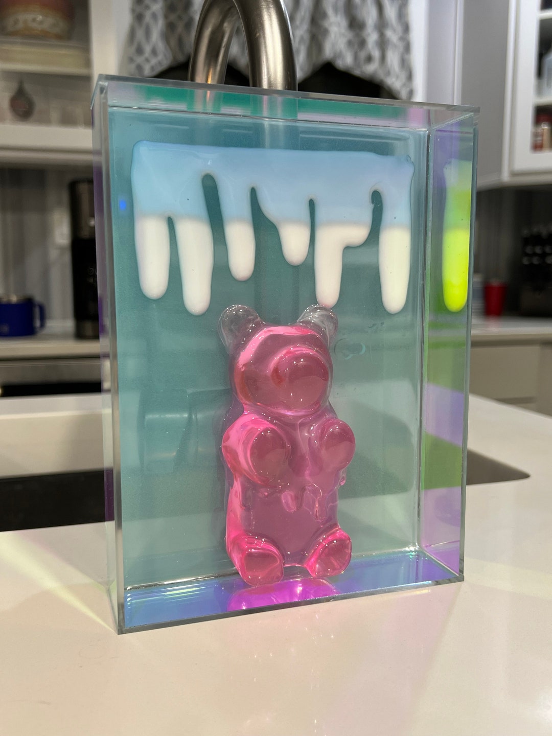 Melting Giant Gummy Bear Wall Art, 3D Pop Art, Neon Resin Art, Candy ...