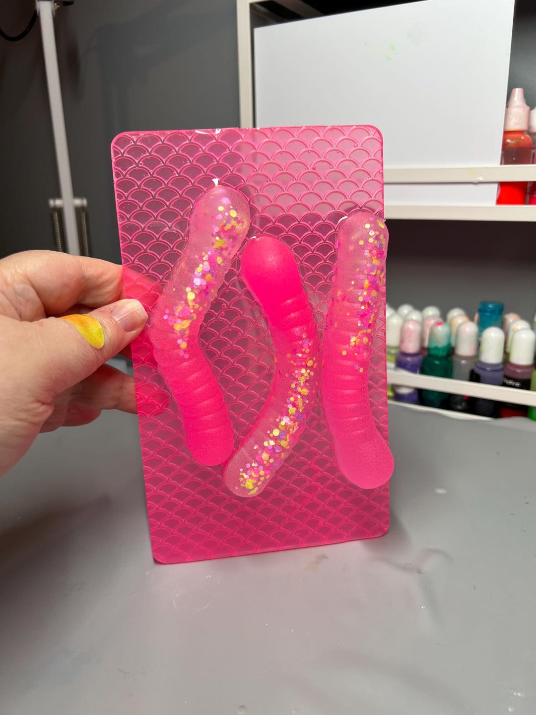 Neon Pink Confetti Gummy Worm Candy Wall, 3D Pop Art Wall Art, Nursery ...