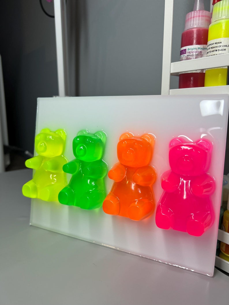 Gummy Bear Neon Rainbow Wall Art: 3D Resin Candy Decor, Bold Vibrant ...