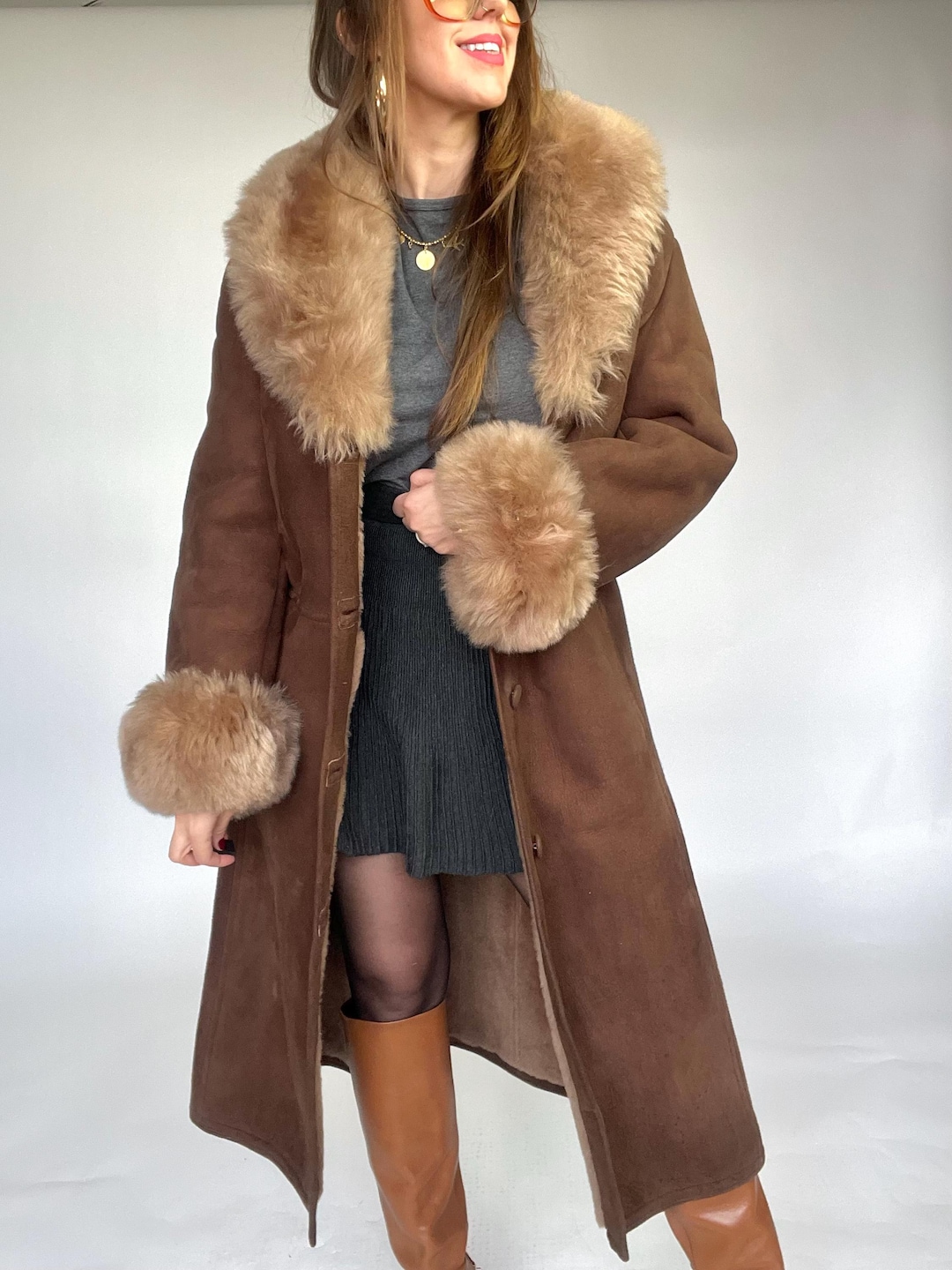 Vintage Sheepskin Shearling Coat Penny Lane Long 100% Natural Leather ...