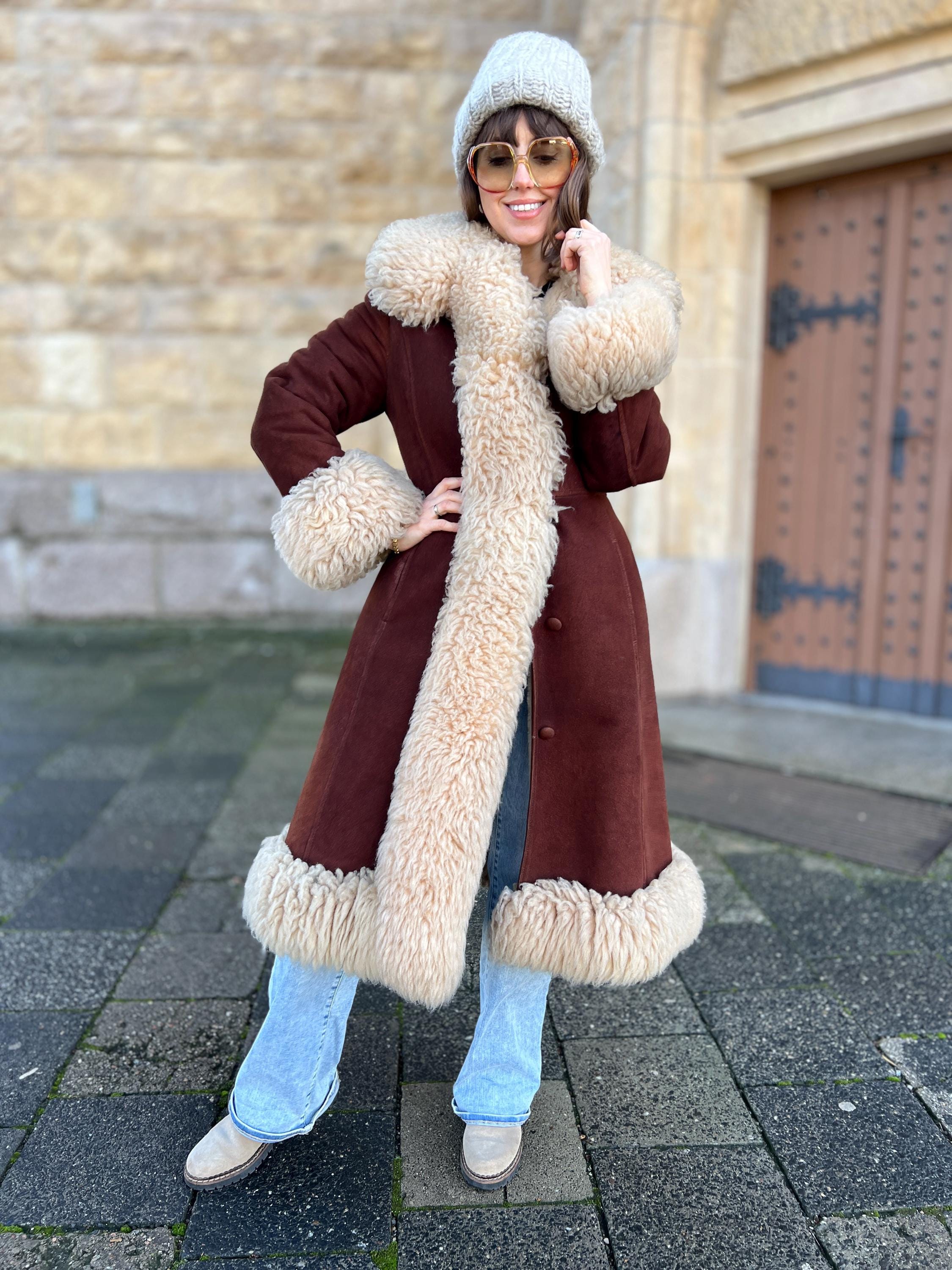 Vintage Sheepskin Shearling Coat Penny Lane Long 100% Real Natural ...