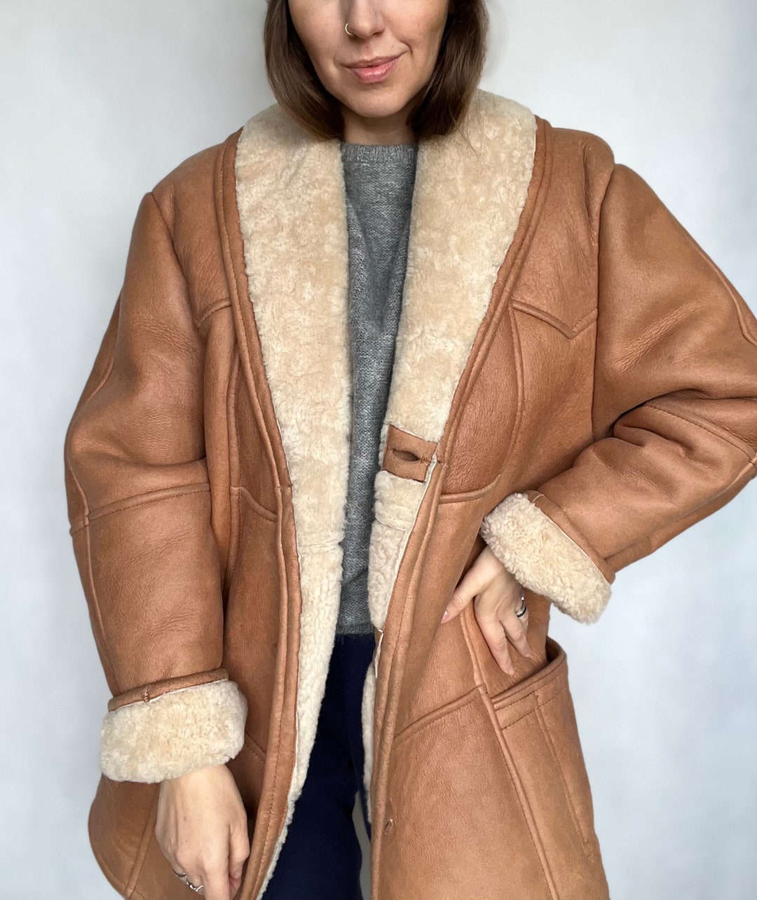 Amazing Natural Shearling Vintage Coat Sheepskin Jacket Light Brown ...