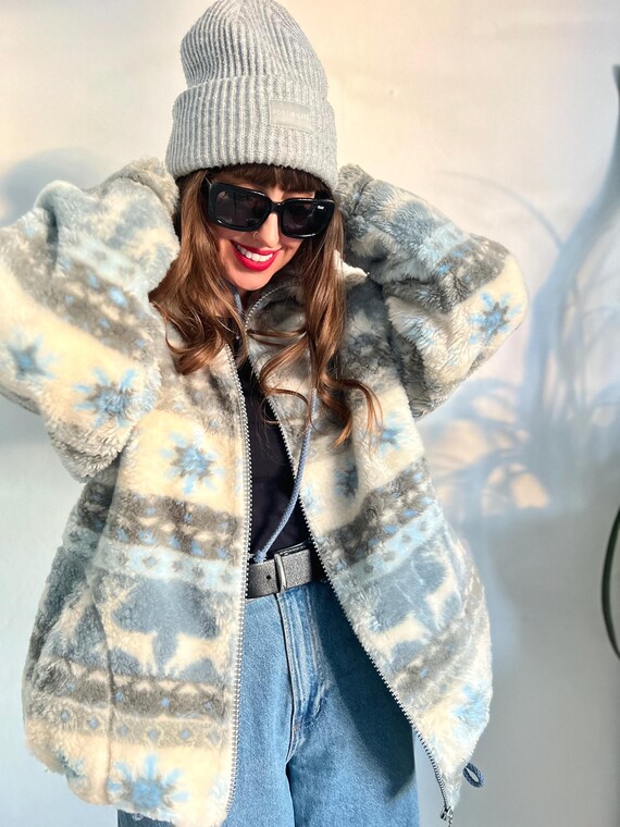 Fleece vintage Aztec indian patterned winter snowflak… - Gem