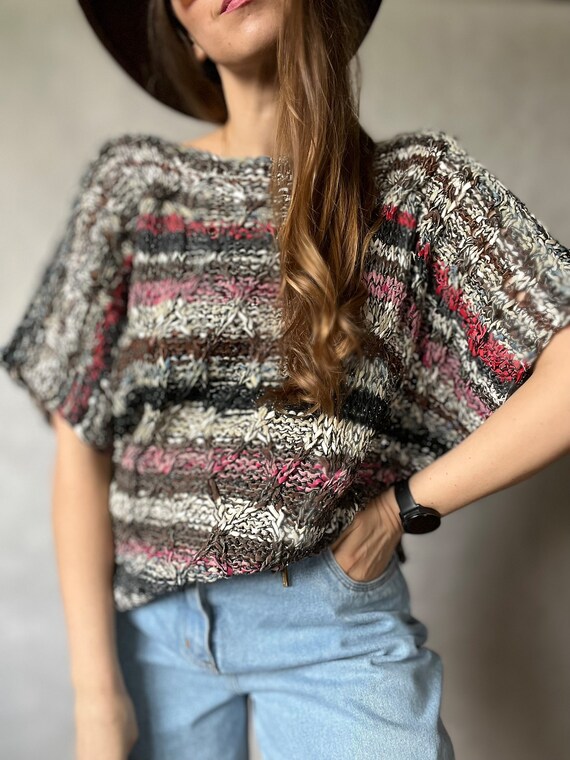 Beautiful poncho sweater braided with strings natural… - Gem