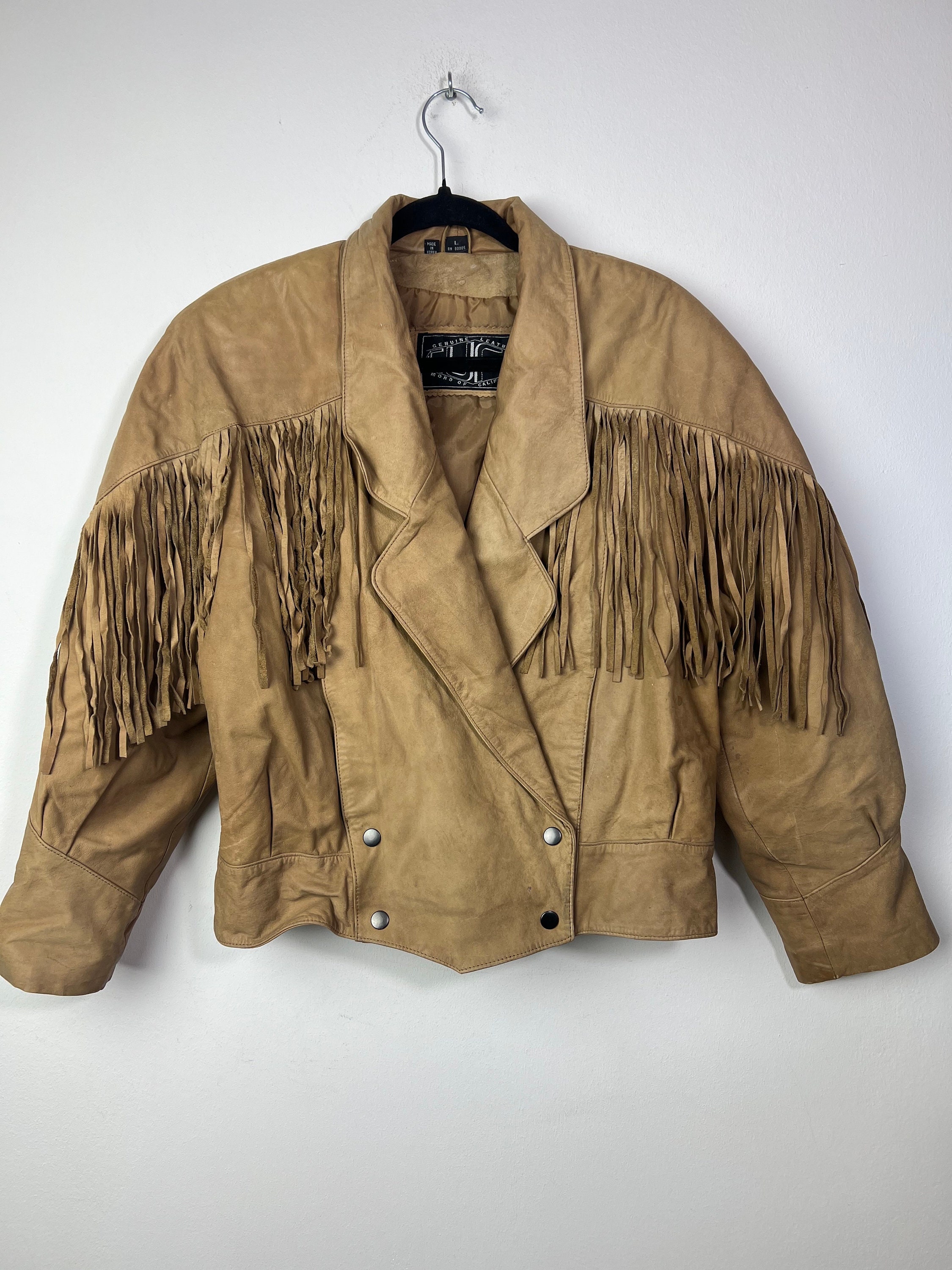 Real Leather Vintage Fringe Jacket Cowboy Western Long Fringes ...