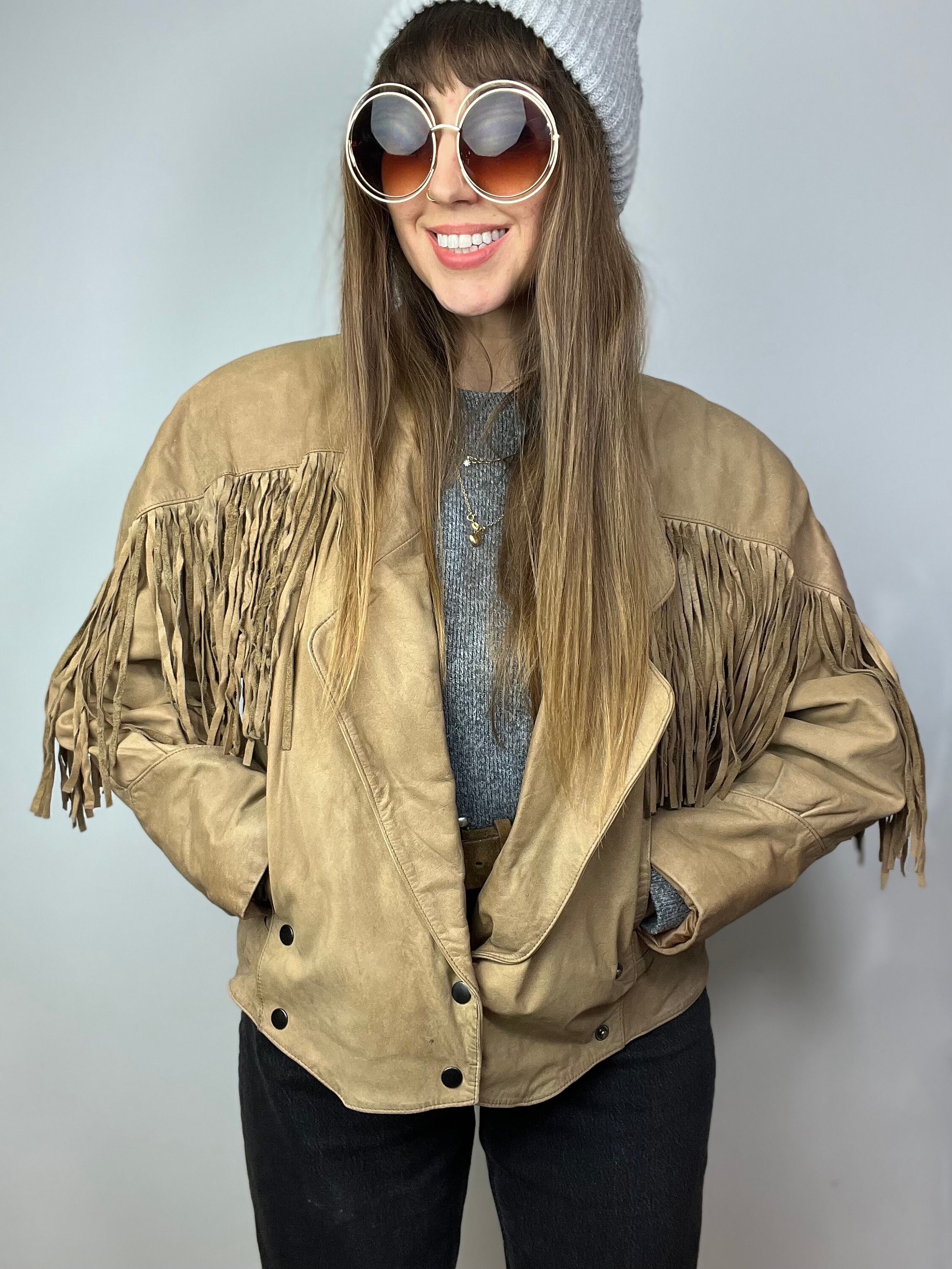 Real Leather Vintage Fringe Jacket Cowboy Western Long Fringes ...